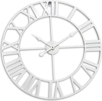 Relaxdays Wanduhr, r&ouml;mische Zahlen, &Oslash; 60 cm, batteriebetriebene Wohnzimmeruhr, analoge K&uuml;chenuhr, Eisen, wei&szlig;