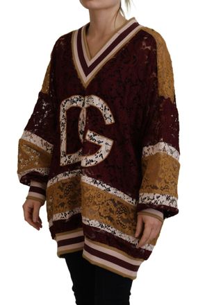 Dolce & Gabbana Womens Lace V-Neck Sweater Multicolor Viscose Nylon