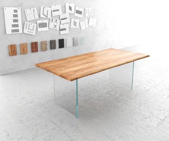 DELIFE Esstisch Edge 200x100 Akazie Natur Glas Live-Edge, Esstische, Baumkantenmöbel, Massivholzmöbel, Massivholz