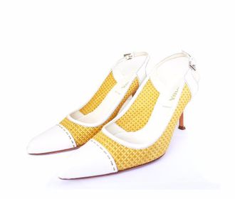 Prada Leather Raffia Slingback Heels Size 36.5