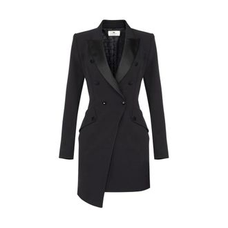 Elisabetta Franchi Femme, Robes, Noir, Taille: 36 FR Robe Manteau en Cr&ecirc;pe L&eacute;ger avec D&eacute;tails Smoking