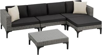 TecTake Salon en rotin avec cadre aluminium gris
