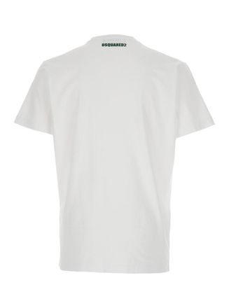 Dsquared2 Mens White Crewneck T-Shirt With Front Print Cotton T-Shirts And Polos