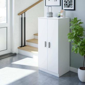 Dmora Armoire à usages multiples Corona, Armoire auxiliaire à 2 portes, Meuble à chaussures bas avec 6 étagères, Range-chaussures moderne, cm 55x36h108