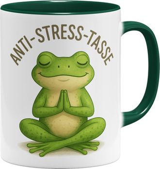 OM3 Frosch Anti-Stress Kaffee-Tasse mit Spruch - lustige Keramiktasse Namaste-Motiv - Fr&ouml;schlein - Keramik Becher - 325ml - Beidseitig Bedruckt - Gr&uuml;n