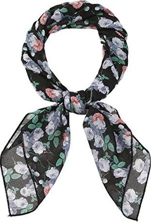 Allegra K &Eacute;charpes en mousseline de soie pour femmes - 27,6 X27,6 - Foulard carr&eacute; &agrave; imprim&eacute; floral Noir Blanc Gris 70x70cm/27.6x27.6 inches(LxW)