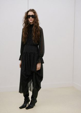 Mango Polka-Dot-Kleid mit Puff&auml;rmeln schwarz - Damen - XS - MANGO