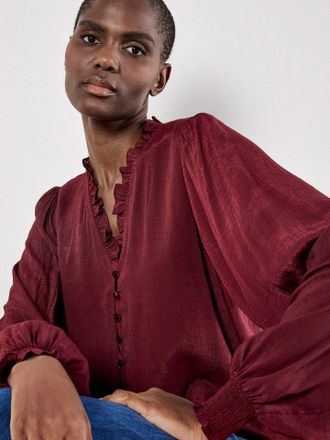 Apricot Blusentop Boho Blusenshirt mit Raffungen