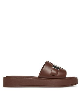 Calvin Klein Pantoletten Flatform Slide W/Ck Hw - Lth HW0HW02368 Braun
