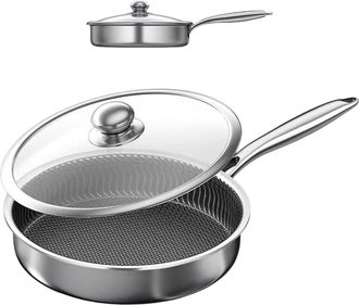 Generic Hochwertige Antihaft-Pfanne mit Deckel - Edelstahlpfanne mit Deckel, unbeschichtete Edelstahlpfanne | 30 cm, 5,7 l, groß, dick und langlebig, Antihaft