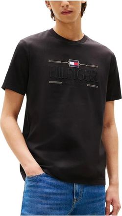 Tommy Hilfiger Homme, Tops, Noir, Taille: XL T-shirt &agrave; col rond en coton avec manches courtes