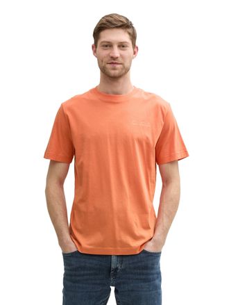 Tom Tailor Herren 1037735 T-Shirt Aus Baumwolle Mit Logo-Print, 37755 - Brick Orange, XXL EU