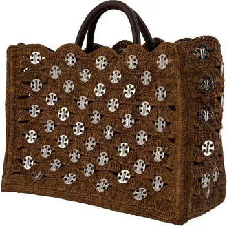 Paco Rabanne Womens Shopper Bag - Rabanne Raffia Brown Totes-Shopping-Bags