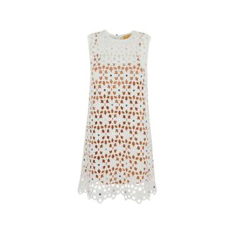 Michael Kors Femme, Robes, Blanc, Taille: 40 FR Mirror Embellished Floral Crochet Dress