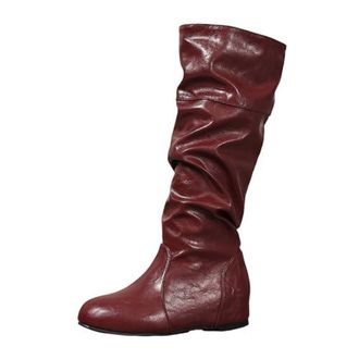 Generic Bottes hautes pour femme &agrave; talon plat confortables - Bottines de marche &eacute;l&eacute;gantes de couleur unie pliss&eacute;es d&eacute;contract&eacute;es &eacute;l&eacute;gantes &agrave; enfiler - Bottes 