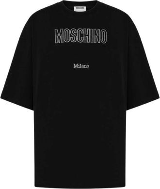 Moschino unisex, Tops, Noir, Taille: XS T-shirt en jersey de coton d&eacute;cor&eacute;