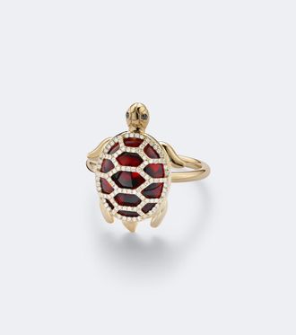 Yvonne L&eacute;on Yvonne L&eacute;on Bague Tortue en or 9 ct, diamants et r&eacute;sine