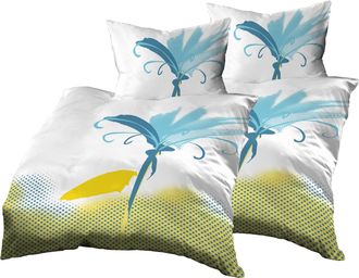 Gerald Wittmann 4teilig Bettw&auml;sche-Set 2X 140x200 cm + 2X 70x90 cm, Baumwolle Renforce, Blumen Braun Orange Blau