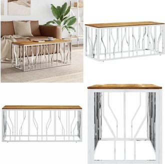 vidaXL Couchtisch Silbern Edelstahl und Massivholz Akazie - Esszimmertisch - Couchtisch - Wohnzimmertisch - Holztisch - Metalltisch - Home & Living