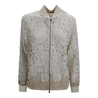 D.exterior Femme, Vestes, Blanc, Taille: 36 FR Lace Bomber Jacket
