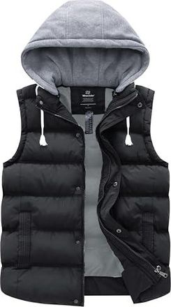 Wantdo Homme Veste sans Manches &agrave; Capuche Gilet Rembourr&eacute; en Coton &agrave; Capuche D&eacute;tachable Manteau sans Manche Chaud Noir XX-Large