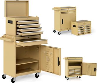 Generic Küchenwagen, Rollwagen, Werkzeugkiste, 2-in-1, Werkzeugschrank mit großer Kapazität und Rädern, 5 Schubladen, selbstverriegelnder, robuster Metall-Wer