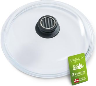 Squality Premium Topfdeckel 24 cm | Pfannendeckel aus Pyrex | Glasdeckel aus geh&auml;rtetem Glas | Hergestellt in D&auml;nemark | Pfannen Deckel ofenfest bis 260 &deg;C | T
