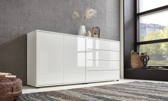 BMG Möbel Sideboard »Mailand Set 3« (Kommode Anrichte Aktenschrank), mit weiß lackierten Hochglanzfronten und hochwertigen Push-to-Open Beschlägen