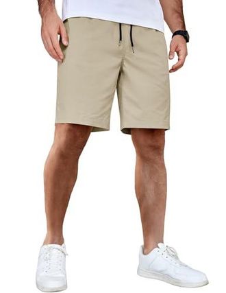 Coofandy Short d&eacute;t&eacute; d&eacute;contract&eacute; en coton avec cordon de serrage pour homme avec poches, kaki, 3XL