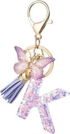 Generic Porte-cl&eacute;s en r&eacute;sine avec pendentif papillon et pompon en forme de lettre de lalphabet A Z pour sac de femme Petit portefeuille pour femme, PP10, tail