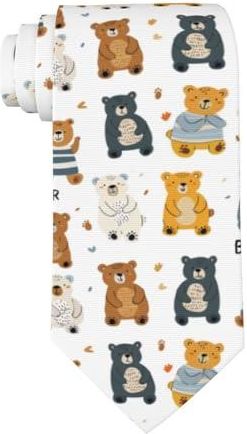 Generic Motif Ours Mignon Blanc Cravates Décontractée Cravates Hommes Élégante Cravate Homme Pour Mariage Fêtes Mariages