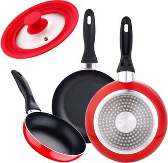 San Ignacio 3-teiliges Pfannen-Set 16/20/24 cm, rot, Universaldeckel in rot, gepresstes Aluminium, Induktion