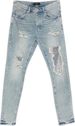 Purple Sequin-embellished Denim Jeans