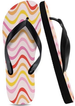 Generic Tongs unisexes pour femme, chaussures de douche, sandales d&eacute;t&eacute; l&eacute;g&egrave;res pour la plage, la piscine, cadeaux de mariage, Rayures ondul&eacute;es color&eacute;es, XX-La
