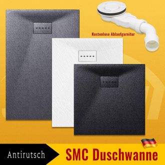 Sonni Duschwannen Flach Duschtasse hochwertige f&uuml;r Duschkabine Badezimmer smc Schwarz 30mm Schiefer-Textur inkl.Ablaufgarnitur Antirutsch Schneidbaren