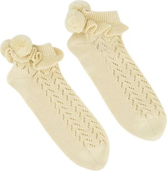 Valentino Garavani Femme, Sous-vêtements, Beige, Taille: L/Xl Chaussettes en Coton Beige avec Pompon