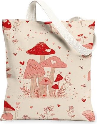 Generic Sacs fourre-tout en toile &agrave; motif champignon, imprim&eacute; floral, respectueux de lenvironnement, sacs de courses r&eacute;utilisables, sacs fourre-tout vintage l