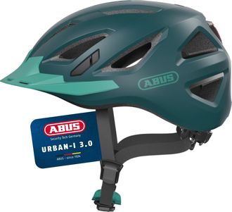 ABUS Stadthelm Urban-I 3.0 - Fahrradhelm mit R&uuml;cklicht, Schirm und Magnetverschluss - f&uuml;r Damen und Herren - Blaugr&uuml;n, Gr&ouml;&szlig;e S (51-55 cm)