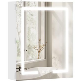 HOMCOM Armoire murale salle de bain - HOMCOM - miroir et &eacute;clairage LED, anti-bu&eacute;e - MDF - 50 x 15 x 60 cm - blanc