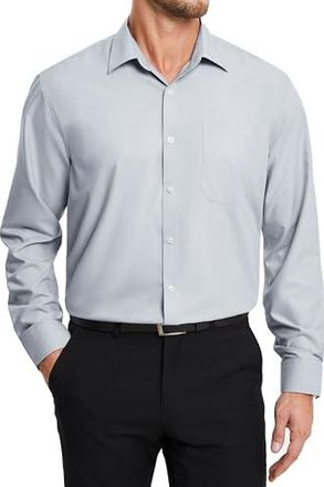 Hisdern Chemise à Manches Longues pour Hommes Chemise Habillée en Fibre de Bambou Coupe Régulière Chemise sans Repassage avec Poche, Gris,3XL