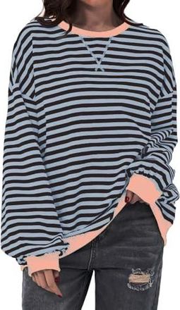 Generic Sweat-shirt ray&eacute; pour femme - Pull ray&eacute; &agrave; manches longues et col rond - Sweat surdimensionn&eacute; Y2K - Coupe ample - Chemisier d&eacute;contract&eacute; ample et l&eacute;ger 