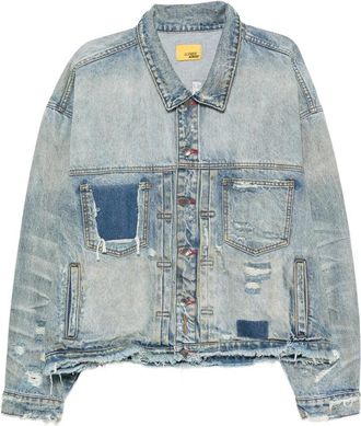 Diet Starts Monday Distressed Patchwork Denim Jacket
