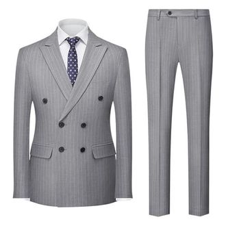 Generic Costume de smoking 2 pièces à double boutonnage pour homme - Coupe ajustée - Blazer, veste et pantalon - Pour mariage, bal de fin dannée, formelle et 