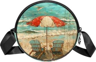 Generic Petit sac &agrave; bandouli&egrave;re rond pour femme, sac de plage avec fermeture &eacute;clair, bretelles r&eacute;glables, sac &agrave; main rond d&eacute;contract&eacute; pour femmes et filles