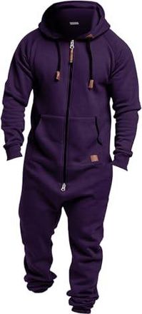 Generic Pyjama Grenouill&egrave;re Homme Combinaison Capuche Zipp&eacute; Couleur Unie Jumpsuit &agrave; Manches Longues V&ecirc;tement Hiver 1 Pi&egrave;ce Chaud Rompe Jumpsuit Surv&ecirc;tement Zi