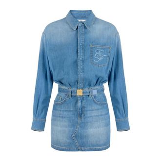 Elisabetta Franchi Denim Minikleid mit G&uuml;rtel - - Dresses - Damen - Blau - M