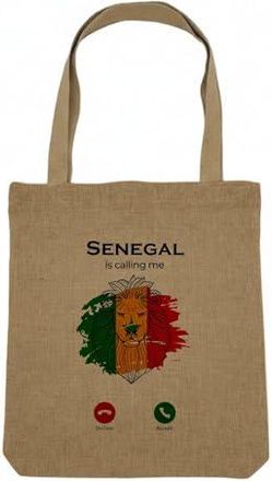 Fabulous Sac Shopping Tote Bag Aspect Lin - S&eacute;n&eacute;gal Is Calling Me Lion Savannah Flag - Sac de Courses Toile Epaisse 360g Beige Naturel Cabas Port&eacute; Epaule Solid