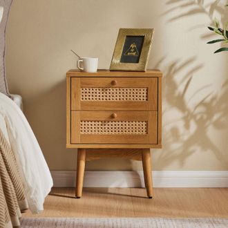 M&S Collection Chevet 2 tiroirs 40x30x53,5 cm avec cannage naturel - LOUNEA