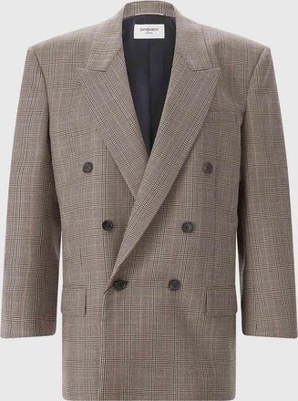 Saint Laurent Zweireihiger Wollblazer im Prince-of-Wales-Muster mit fallendem Revers