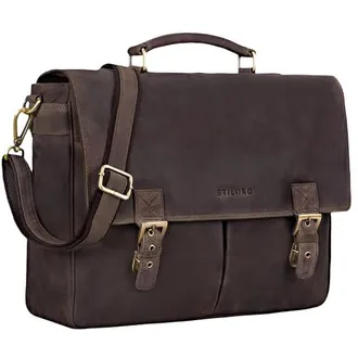 STILORD Toledo Grand Sacoche Porte Document Homme en Cuir V&eacute;ritable Vintage Cartable Ordinateur 15,6 Pouces Sac pour le Cours Serviette Professeur pour le Bus